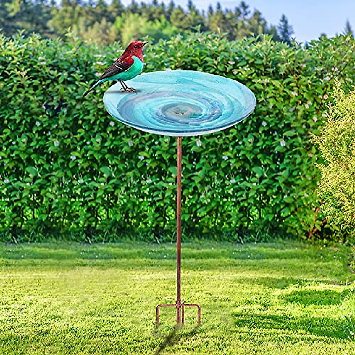 VCUTEKA Outdoor BirdBath Glass Bird Bath Garden Bird Feeder with Metal Stake