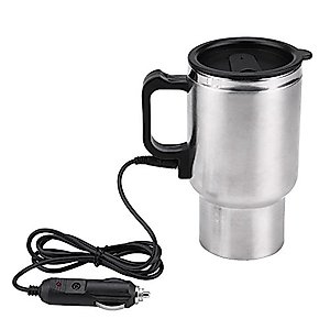 Car Electric Mug, 12V 450Ml Electric Incar Stainless Steel Travel Heating Cup Coffee Tea Car Cup Mug Travel Car Kettle For Heating Water, Coffee, Milk And Tea With Airtight Lid, Auto Charger Car E