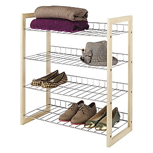 Whitmor 4 Tier Storage Organizer-Natural Wood and Chrome Closet Shelf