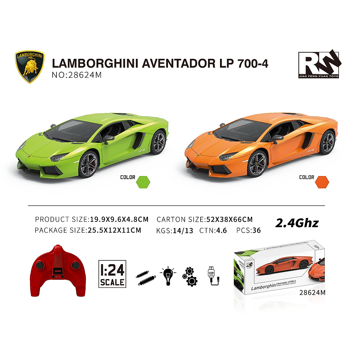 Officially Licensed Remote Control Cars Lamborghini Sport Racing Hobby Toy Car RC Car Model Vehicle Gift for Toddlers Boys and Girls (Red-2425, 1:24)