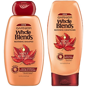 Garnier Whole Blends - Maple Remedy - Paraben Free Vegan Formula - Shampoo & Conditioner Set - Net Wt. 12.5 FL OZ (370 mL) Per Bottle - One Set