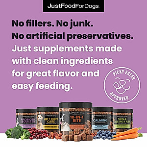 JustFoodForDogs Probiotic Booster Gut Health Soft Chews Supplement for Dogs, Digestive Health Support, Diarrhea, Human Grade Ingredients - 45 Count