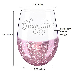 Valentines Day Gifts for Grandma, Glam-ma Glamorous Grandmother Stemless Pink Wine Glass Funny Gifts for Grandma