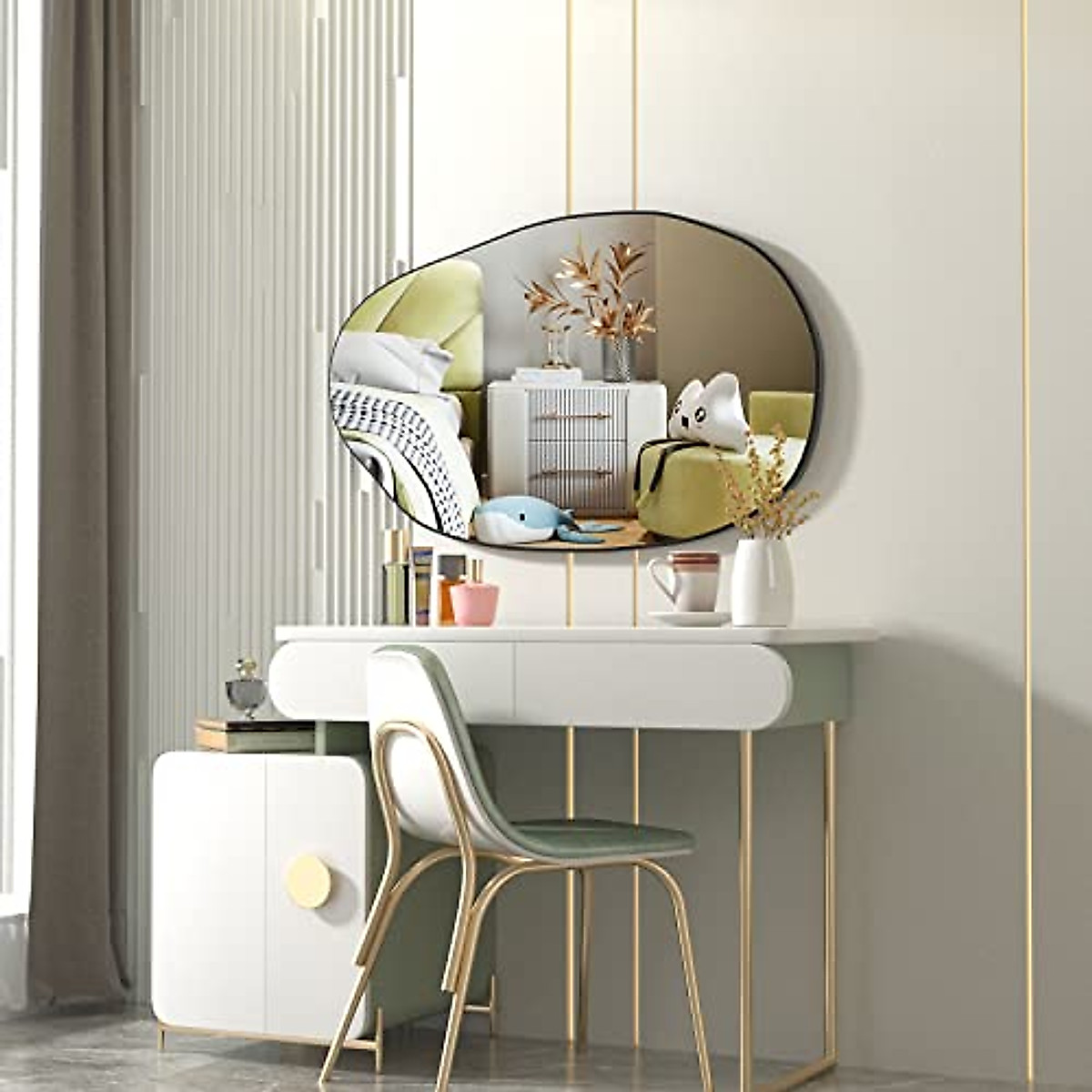 CASSILANDO Irregular Asymmetrical Mirror Wall Mounted, Unique Vanity Mirror,Shaped Dressing Mirror Decorative for Living Room, Bathroom, Bedroom, Entryway Wall Decor, 33.5"×20.5"