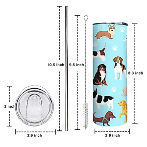 Dog Tumbler with Lid and Straw Dog Paw Print Coffee Animal Travel Mug 20oz Dog Stainless Steel Cup，Dog Lovers Gifts for Women