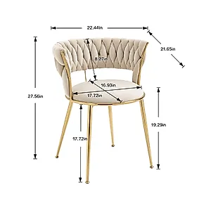 DUOSI Leisure Dining Chairs Set of 2, Velvet Upholstered Accent Side Chair, Modern Leisure Chair with Weaving Back and Golden Metal Legs for Living Room Kitchen Bedroom Pub, Ivory
