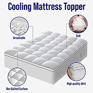 HYLEORY Queen Size Mattress Topper for Back Pain, Extra Thick Cooling Mattress Pad Cover, Down Alternative Overfilled Plush Pillow Top with 8-21 Inch Deep Pocket