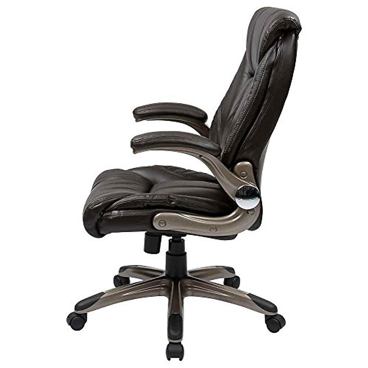 Office Star FL Series Faux Leather Mid-Back Manager's Office Chair with Padded Flip Arms, Espresso with Cocoa Base