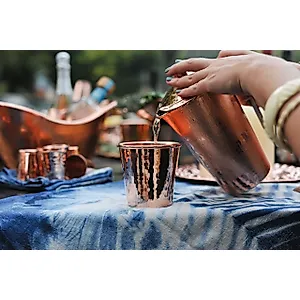 Sertodo Copper Apa Cup | Set of 4, 12 fl oz | Handcrafted, Durable, Artisan Quality Drinkware | Ayurvedic Beverage Serving | Elegant Kitchen & Barware