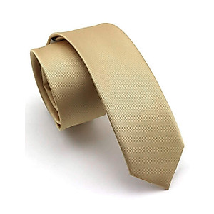JEMYGINS 2.4" Gold Skinny Tie and Pocket Square with Tie Clip Silk slim Necktie Sets for Men