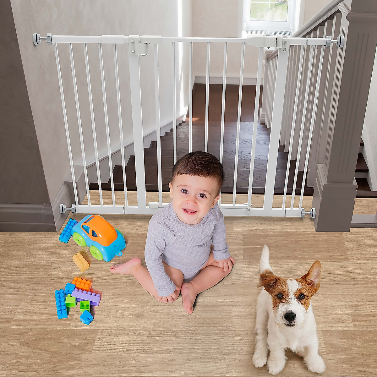 Ciays 29.1"-39.4", 30-in Height Baby Gate Extra Wide Puppy gate for doorways Easy Walk-Thru Auto-Close Safety Doggie gate for Indoors Adjustable with 2.8/5.5 Inch Extension kit, Bonus Kits, White