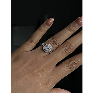 Wuziwen Emerald Wedding Rings for Women Bridal Sets 925 Sterling Silver CZ Cubic Zirconia Size 6