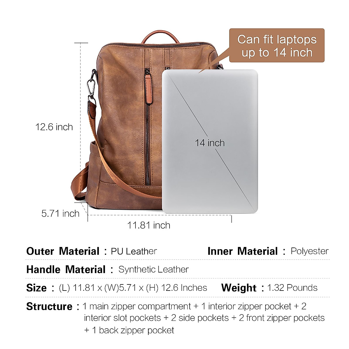 CLUCI Leather Backpack Purse for Women Convertible Large Travel Ladies Designer Fashion Casual Shoulder Bag