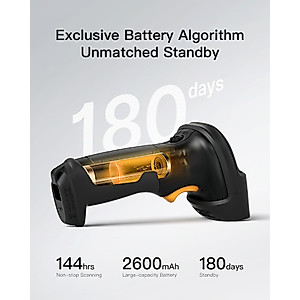 Inateck Barcode Scanner, Wireless Scanner, 1 Charge 180 Days Standby, 35M Range, Automatic Scanning, BCST-60 Black