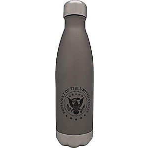 White House Gifts: Presidential Seal Stainless Steel Thermal Water Bottle (17 oz) - Matte Gray with Presidential Symbol Print - Insulated - Doubled-Walled with Vacuum Seal and Stainless Steel Lid