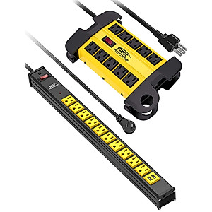 CRST 10-Outlet Heavy Duty Power Strip Surge Protector Metal Power Bar with 2 USB with Long Cord