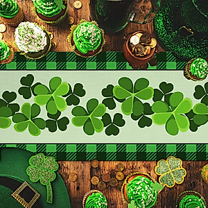 St.Patrick's Day Shamrock Table Runner for St.Patricks Buffalo Plaid Table Decoration (13 x 72 inch)