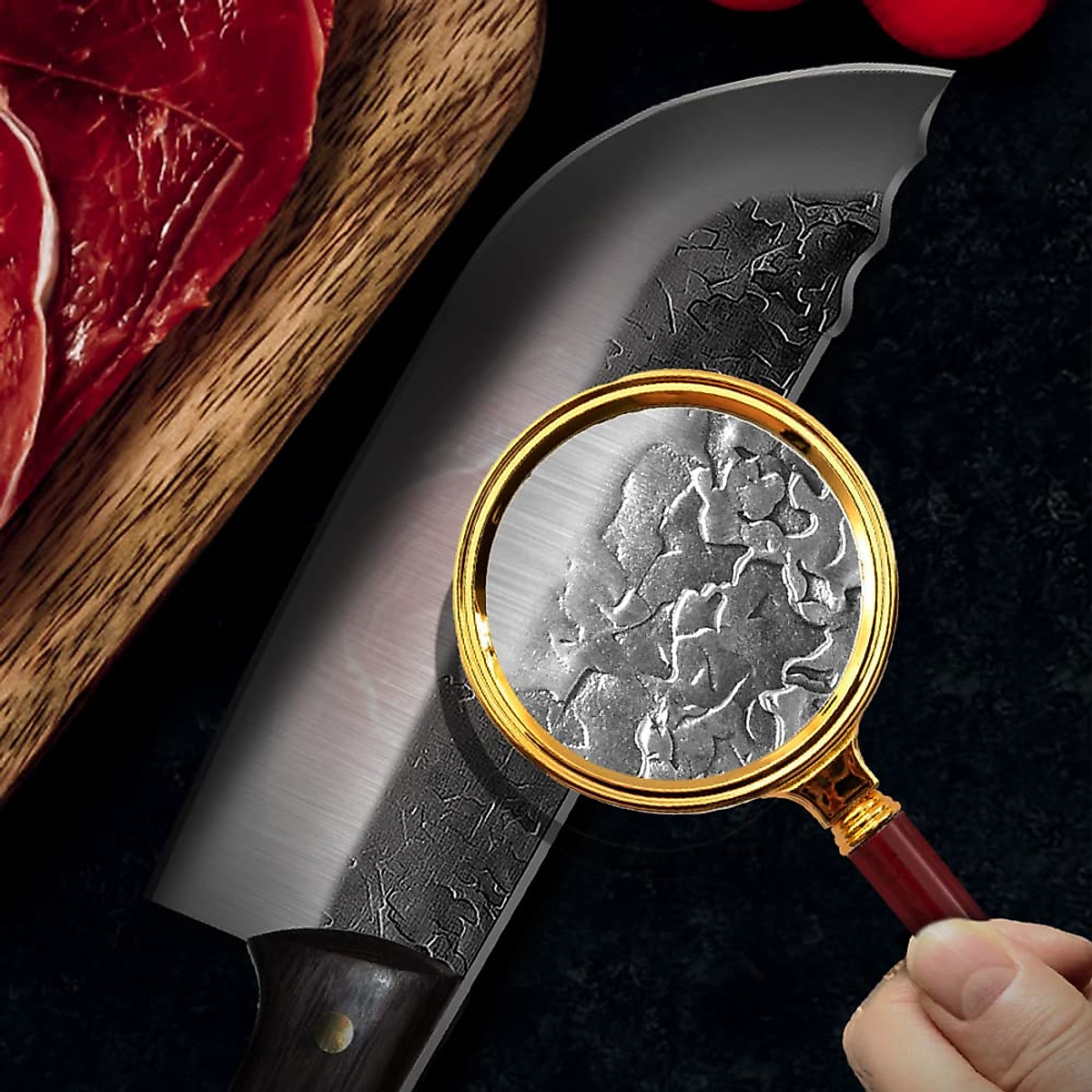 Full Tang Butcher Knife, 7.8 inch Handmade Forged Kitchen Chef Knife, High Carbon Clad Steel Butcher Cleaver,Meat Cleaver Knives Chinese Knife for Home, Kitchen (05 Model)