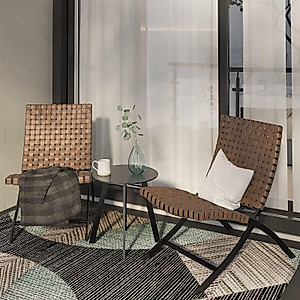 Grand patio 3-Piece Outdoor Folding Adirondack Chairs, Weather Resistant Wicker Patio Bistro Chairs and Coffee Table for Balcony Lawn Porch Garden, Natural Brown