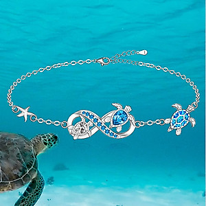 Fenthring Turtle Bracelet for Women Blue Opal Ocean Sea Turtle Bracelet Charms Sterling Silver 925 Crystal Summer Beach Hawaiian Infinity Friendship Tortoise Jewelry Gifts