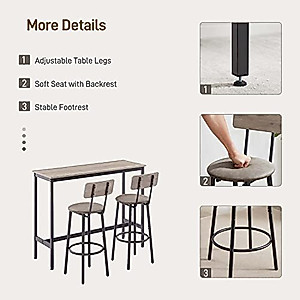 IINE'a 3 Piece Pub Dining Set,Bar Table and Chairs Set with Small Rectangle Bistro Table and 2 PU Upholstered Stools with Backrest, Counter Height Bar Table Set for Kitchen, Dining Room,Breakfast Nook