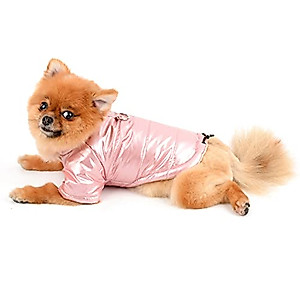 SMALLLEE_LUCKY_STORE Pet Metallic Padded Puffer Jacket Winter Snow Coat Fleece Lined with D-Ring for Small Dog Cat Boys Girls Puppy Chihuahua Yorkie Warm Cold Weather Clothes,Pink,S