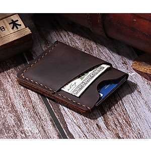 Robrasim Front Pocket Minimalist Slim Wallet, Handmade Genuine Leather Minimalist Credit Card Case Holder for Men & Women - Coffee