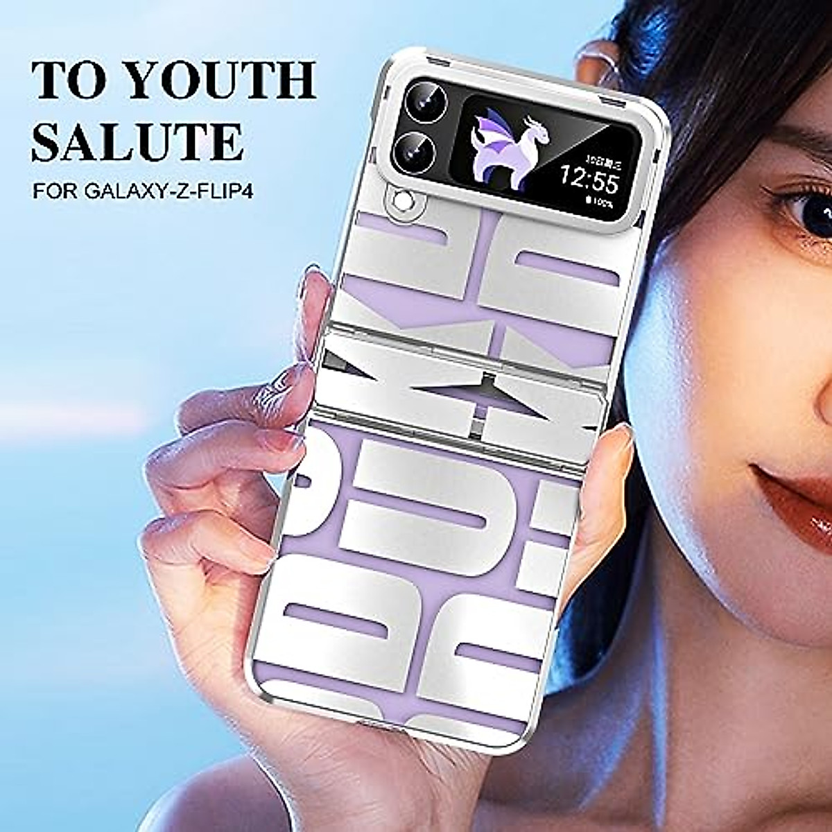 Cell Phone Case Ultra-Thin Lightweight Case Compatible with Samsung Galaxy Z Flip 4 with Hinge+Camera Lens Protector Shockproof Full Protective Rugged Cover (Electroplating) with Hard Protective Body