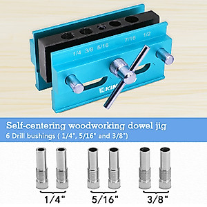 Kingson Self Centering Dowel Jig, Wood Doweling Hole Drill Guide Tool with Step Drill Guide Bushings Set, Woodworking Joints Tools for DIY Project