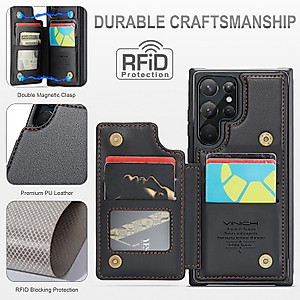 Vinich for Samsung Galaxy S22 Ultra Wallet Case with Card Holder, RFID Blocking Credit Slots Kickstand Shockproof Phone Cover for Women Men, Black