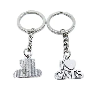 100 Pieces Keychain Keyring Door Car Key Chain Ring Tag Charms Supplies XV8B8Y Love Cats