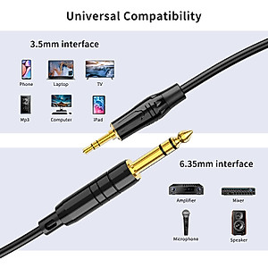 CableCreation 3ft 3.5mm 1/8" Male Stereo to 6.35mm 1/4" Male TRS Stereo Audio Cable Gold Plated Compatible with iPod, iPhone, Laptop, Home Theater, Amplifiers, Guitar and More,1 Meter/Black