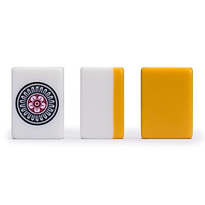 Yellow Mountain Imports Japanese Riichi Mahjong Set - White and Yellow Standard Size Tiles - with East Wind Tile and Black Vinyl Case