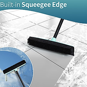 DALIPER Rubber Broom Pet Hair Remover with Squeegee, 52.3 Inches Long Handle Fur Sweeper with Small Detailing Lint Brush to Fluff Carpet Rug Tile Hardwood Floor