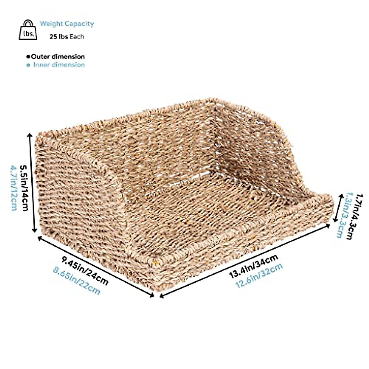 VATIMA Large Open-Front Baskets for Kitchen, Natural Seagrass Storage Baskets for Organizing, Decorative for Living Room, 13.4” x 9.5” x 5.5”, 2 Pack