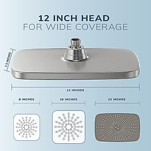 Veken 12” Taupe & Brushed Nickle Rainfall Shower head with handheld, High Pressure shower head with 70'' hose, Shower, Rain Shower Head, Combo Showerheads