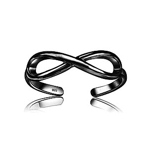 Black Flashed Sterling Silver Figure 8 Infinity Toe Ring
