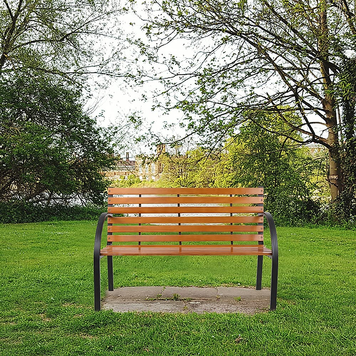 Guangshuohui 48" Patio Park Garden Bench, Patio Porch Chair Deck Hardwood Cast Iron Love Seat Outdoor Furniture for 2 Person Outdoor Clearance Outdoor Patio Garden Bench Park Seat