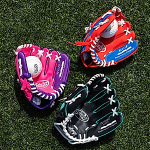 Rawlings | PLAYERS Series T-Ball & Youth Baseball Glove | Left Hand Throw | 9" | Red/Blue with Ball