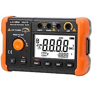 LEAGY VAD78 Digital Insulation Resistance Tester - Accurate Megohm Meter for DC/AC Voltage Testing (20-1500V, 20-750V) and Resistance Measurement (0-5000 Megohms)