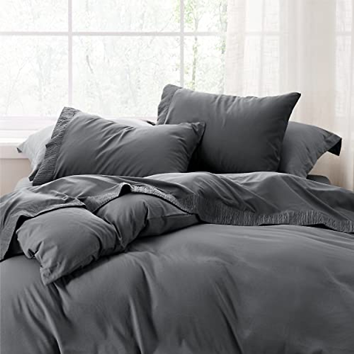 BEDSURE Queen Sheet Set - Soft 1800 Sheets for Queen Size Bed, 4 Pieces Hotel Luxury Grey Queen Sheets, Easy Care Polyester Microfiber Cooling Bed Sheet Set