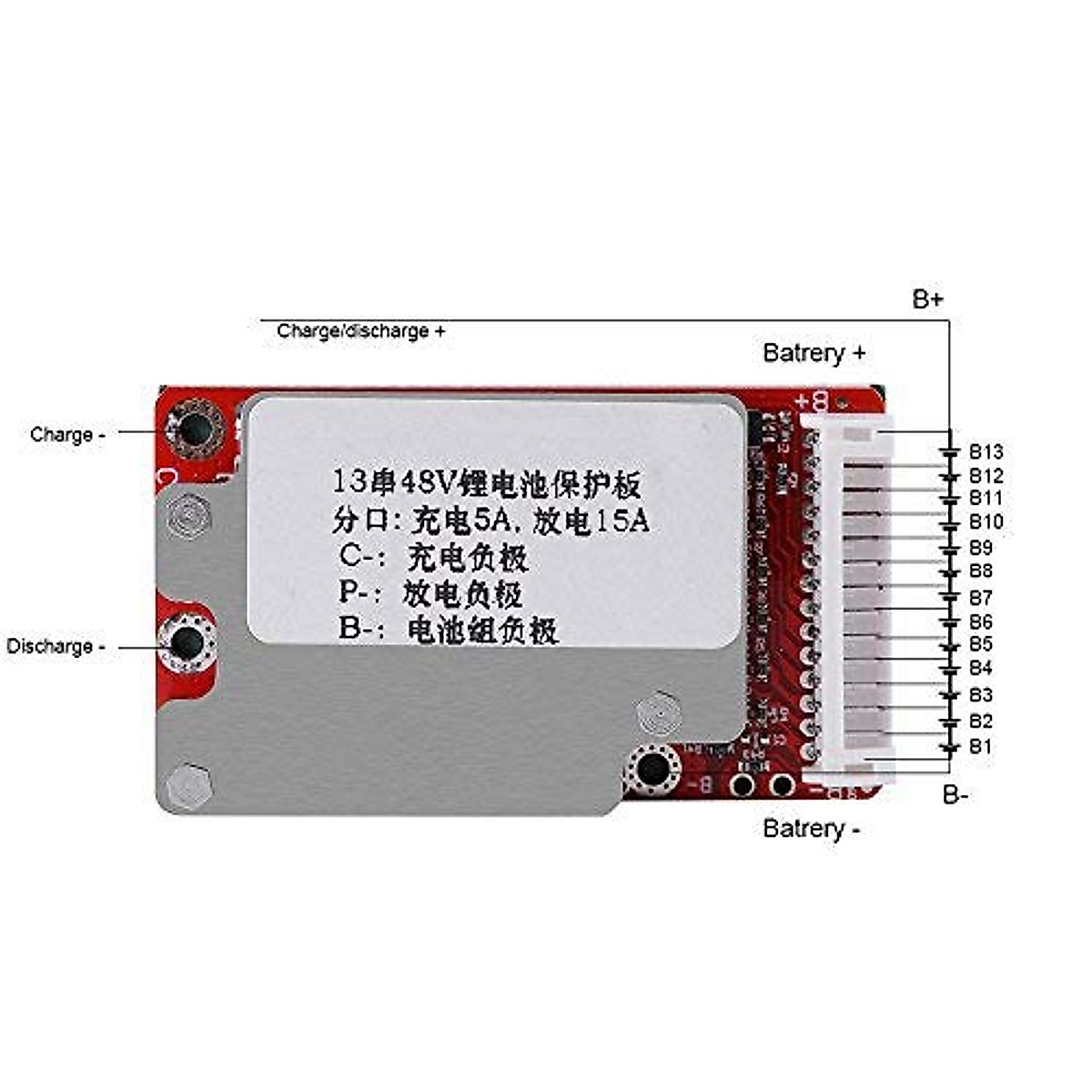 Li-Polymer Battery Pack Board Automatic Activation Module for 13S 48V/54.6V Batteries Silver