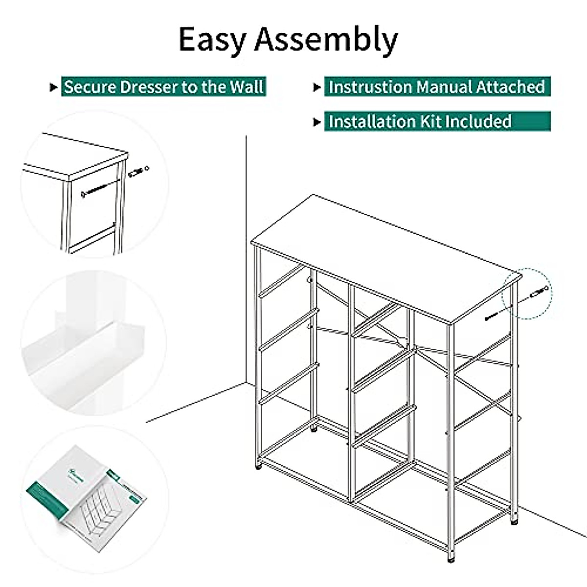 YITAHOME Fabric Dresser with 8 Drawers, TV Stand for Bedroom, Living Room, Hallway, Closets & Nursery - Sturdy Steel Frame, Wooden Top & Easy Pull Fabric Bins (Beige)