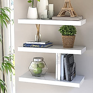 Tiasott Wall Mounted Floating Shelves Set of 3,White Wall Display Floating Shelf,Solid Wood Wall Shelves 3 Pack,Invisible Storage Shelf for Wall,Organize to Photos,Books,Showpiece,Trophy and More.