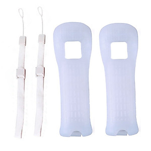 Ambertown 2 x White Silicone Skin Case Cover with Wrist Strap for Nintendo Wii Remote