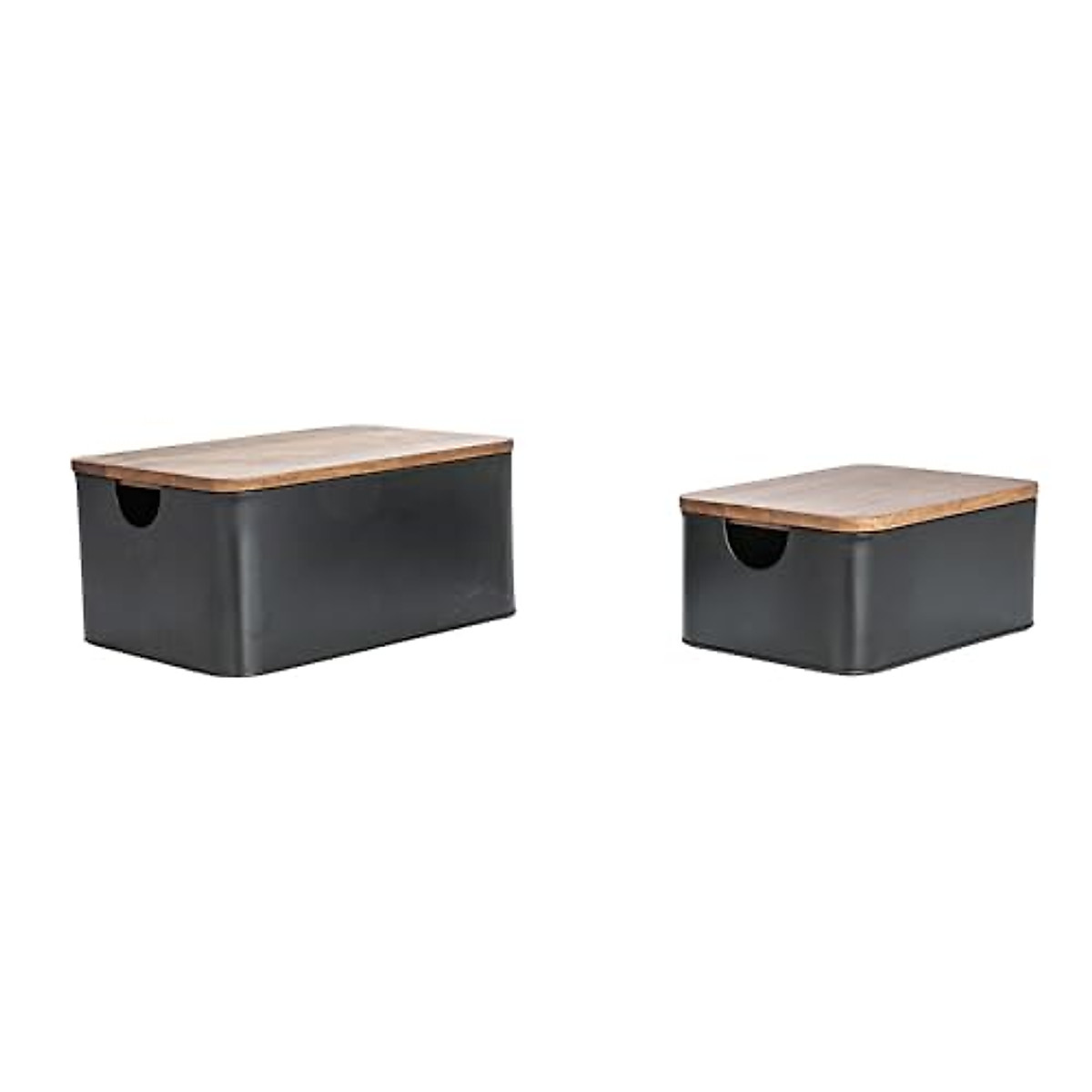 Bloomingville Metal Containers with Mango Wood Lids, Black and Walnut, Set of 2