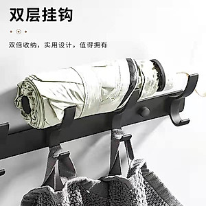 Hook Hanger with 5 Heavy Duty Metal Hooks for Hanging Coats Towels Hats Clothes, Suitable for Bedroom,Kitchen,Restroom,Bathroom Etc,Wall Mounted,Black