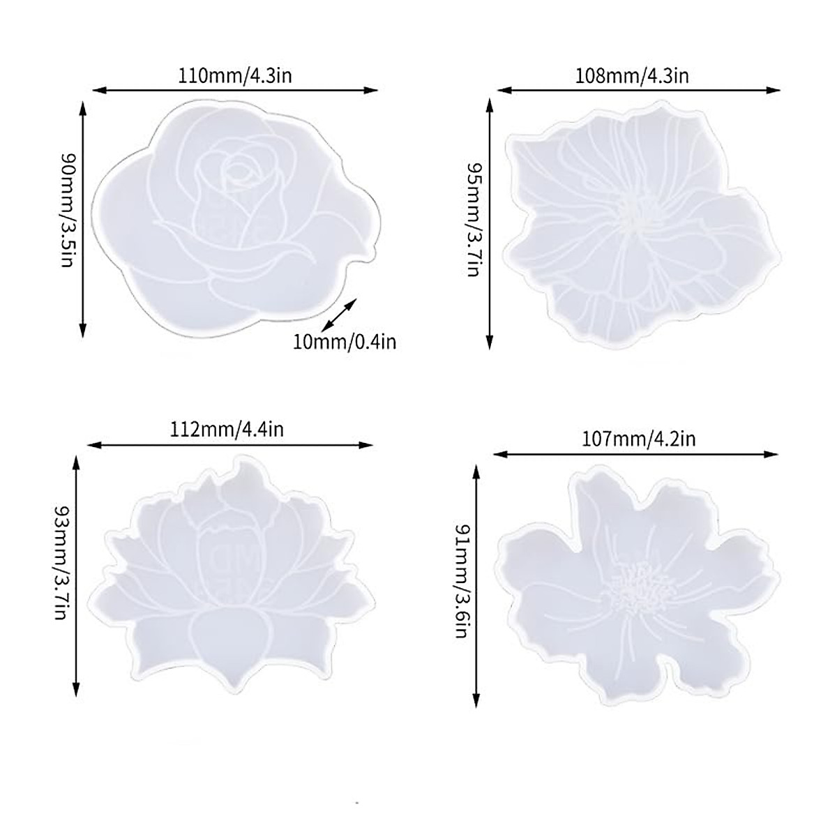 Yalulu 4Pcs Flower Shape Resin Coaster Molds, Crystal Coaster Silicone Molds, Coaster Silicone Molds for Resin Casting, Plate Tray Epoxy Mold