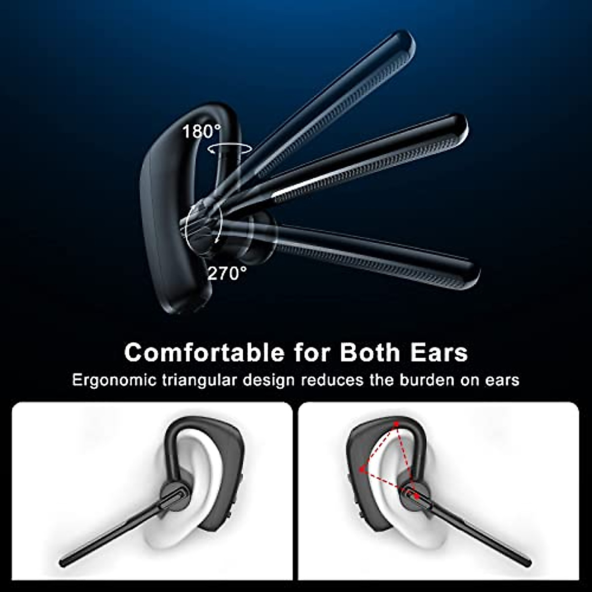 emotal Bluetooth Headset for Cellphones Dual-Mic ENC +CVC 8.0 Noise Cancelling APT-X HiFi Stereo 200Hours Standby 18Hours HD Talktime Bluetooth Earpiece Compatible with Storage Case (Blue Black, U8)