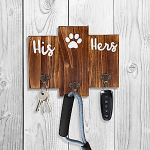 TBFM His Her Dog Key Holder – Unique 10 x 8 His and Hers Keyholder and Dog Leash Hanger with 3 His Hers Key Hooks/Paw Key Hanger for Entryway & Housewarming Gifts for Couples Key Holder for Wall